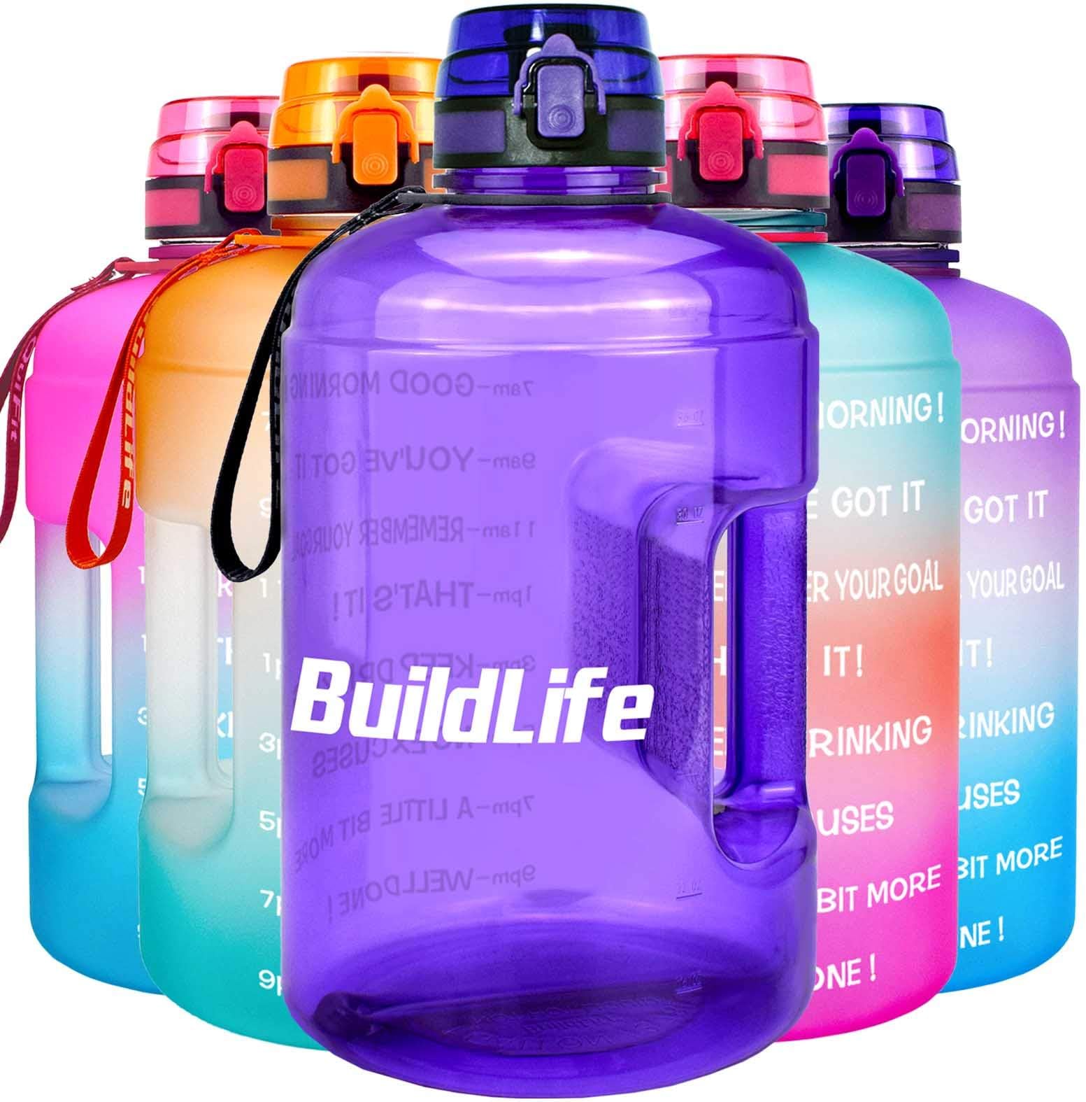 BuildLife Water Bottle with Time Markings - 2.2 Litre BPA Free Drinking ...
