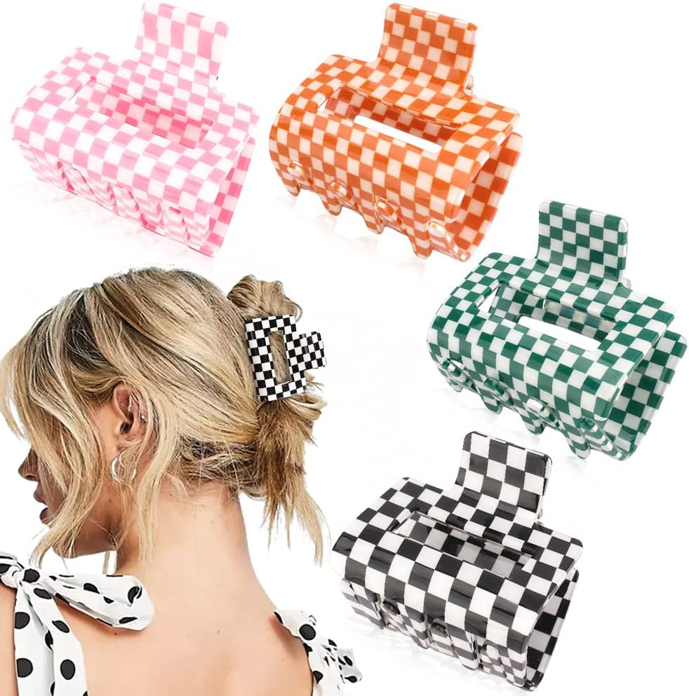 Amazon.com: Bmobuo 4 PCS Y2K Checkered Hair Clips Hair Claw Clips 2 ...