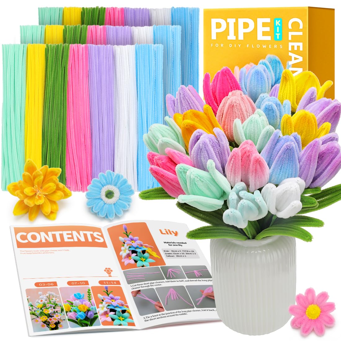 Amazon.com: IOOLEEM Pipe Cleaners, 480pcs Multi-Colored, Flower Making ...