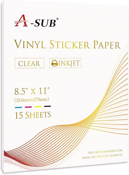 A-SUB Printable Clear Sticker Paper for Inkjet Printer 15 Sheets 8.5X11 ...