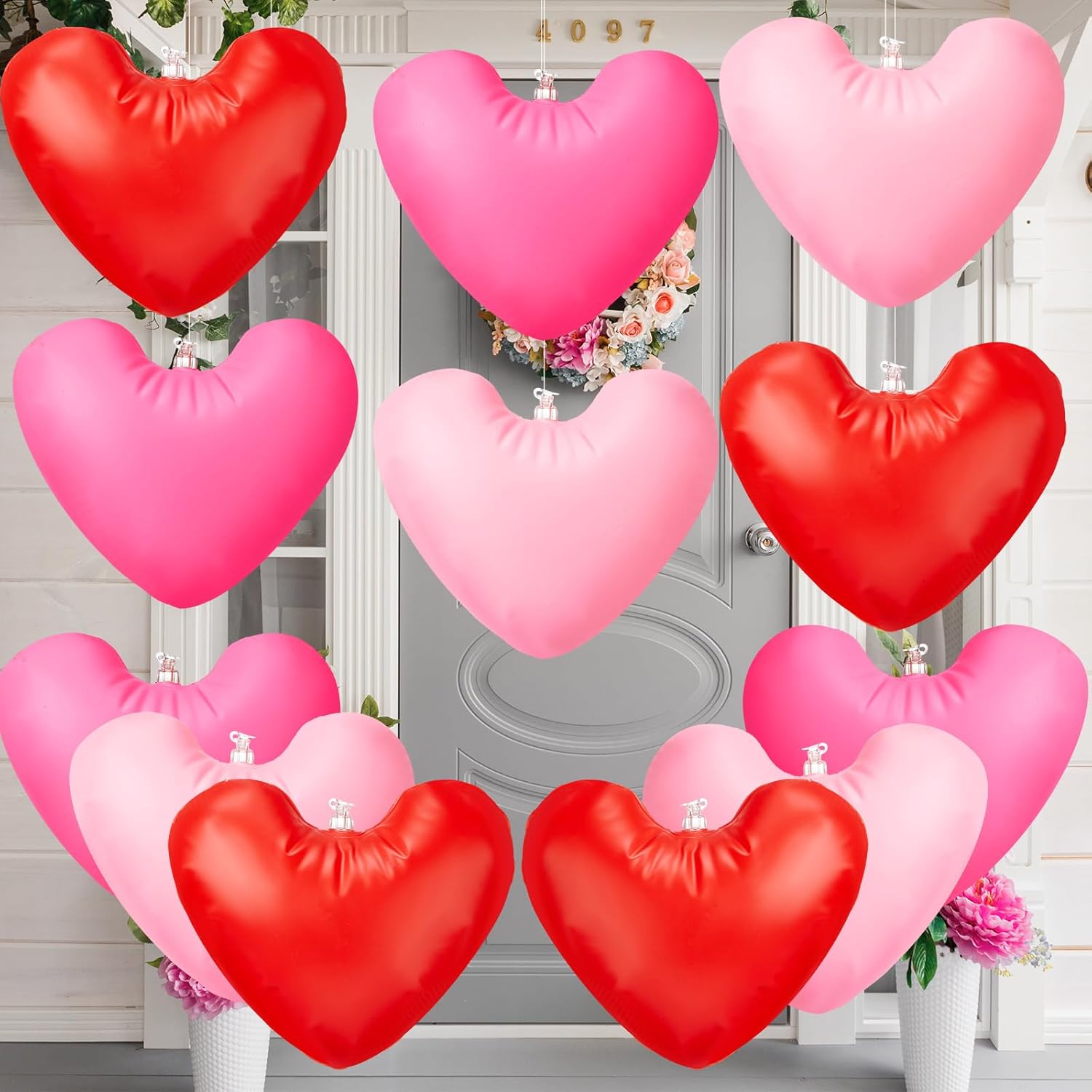 Amazon.com: Lunmon 12 Pcs Valentine's Day Inflatable Heart Blow up ...