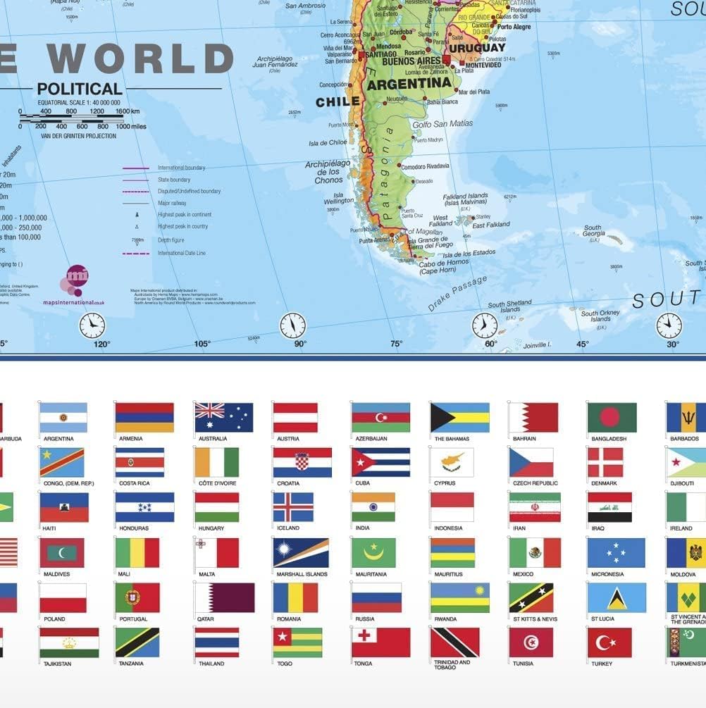 Large World Map Poster with Flags - Laminated - 23 x Sri Lanka | Ubuy