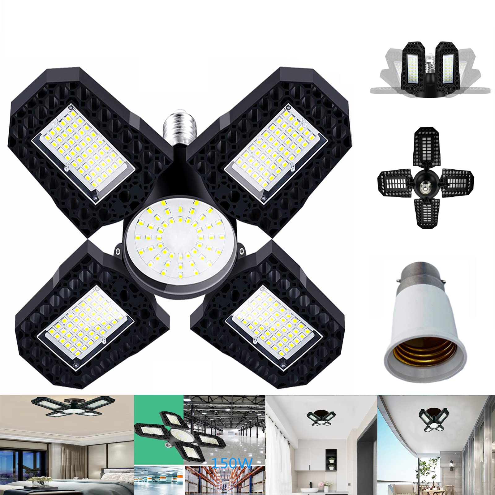 150W E27 LED Light Bulb, Deformable Light Fixtures Ceiling Lights with ...