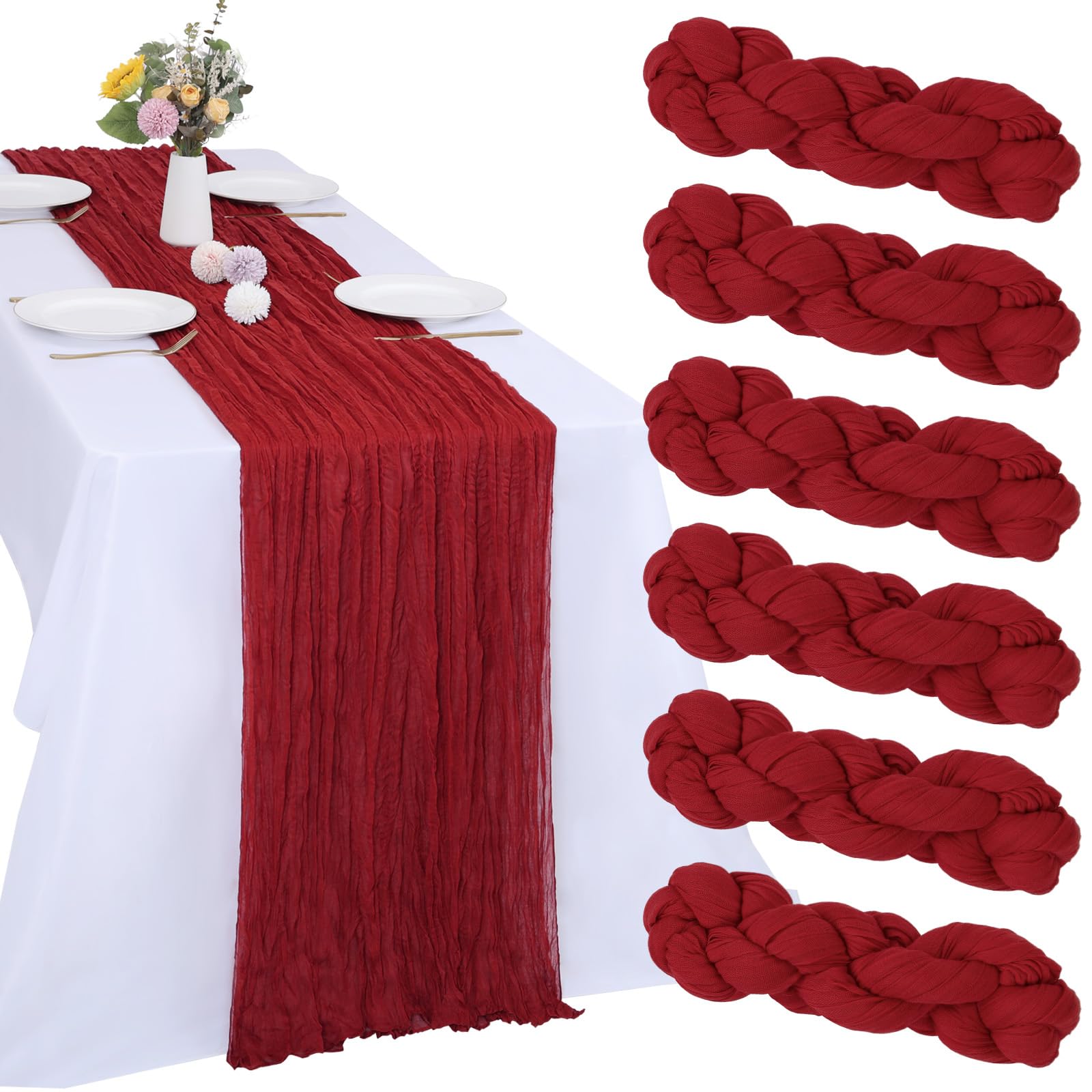 Amazon.com: RestfulGlow 6 Pack Red Cheesecloth Table Runner 10FT Boho ...