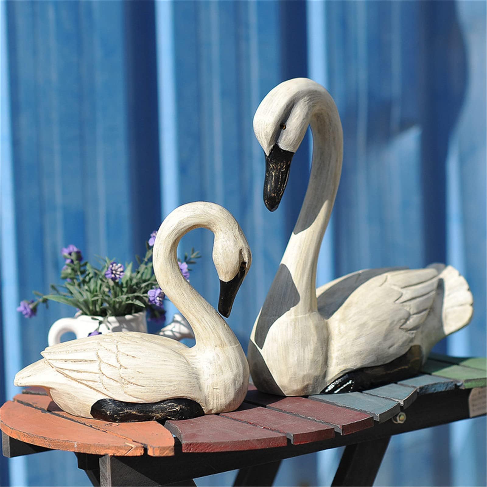 Amazon.com: OECECR 2 PCs Wooden Swan Elegant White Swan Statue, Hand ...