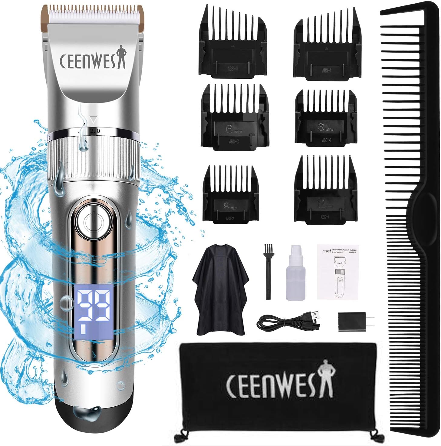 Amazon.com: Ceenwes Professional Hair Clippers Cordless Hair Trimmer ...