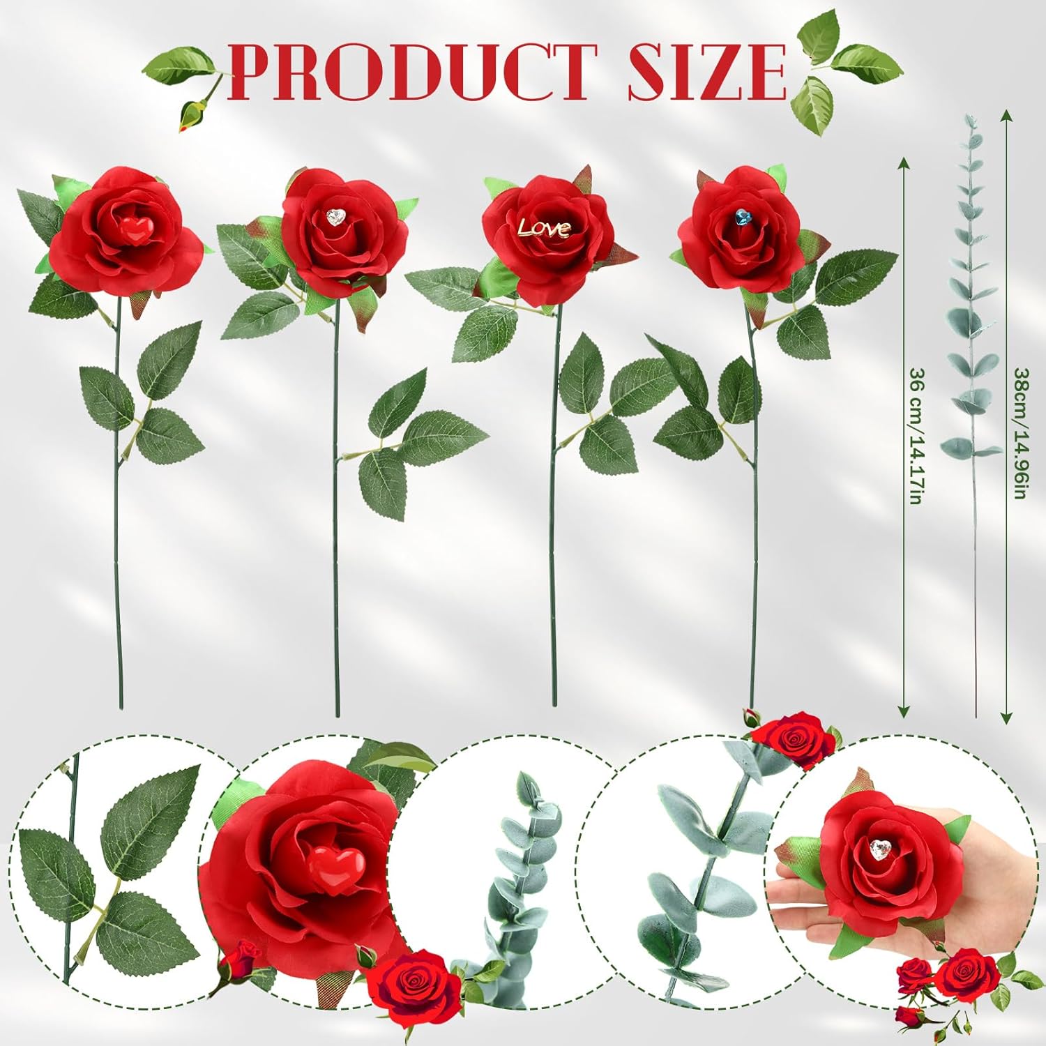 Hotop 40 unidades de rosas rojas artificiales para el día de San ...