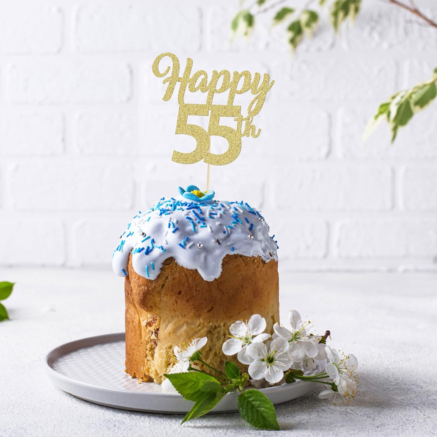 3Pcs Happy 55th Cake Topper Gold Glitter Number 55 Decorations 55th ...