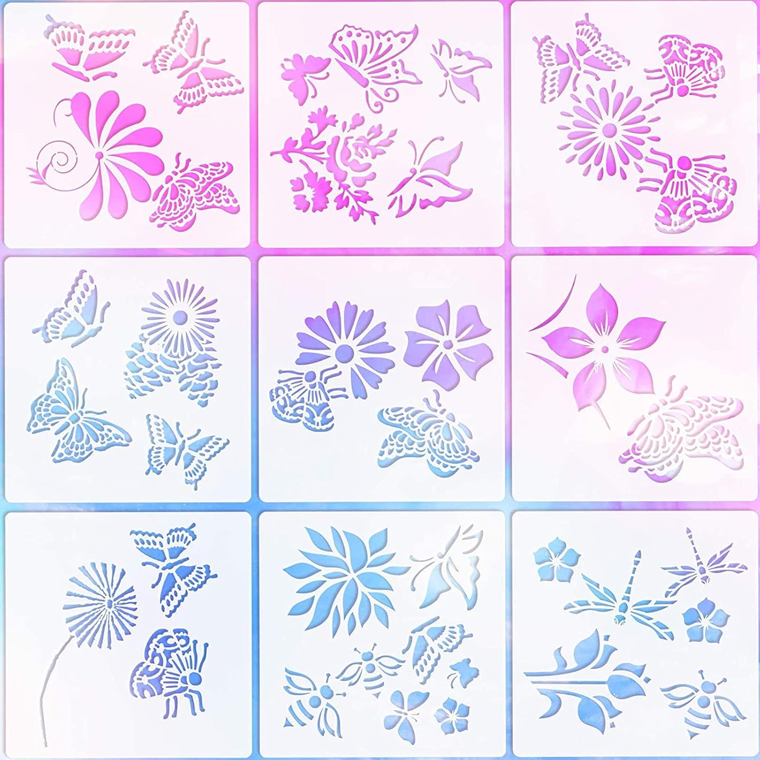 acdokuk 9 Pieces Flower Painting Stencils, Rose Sunflower Stencil ...