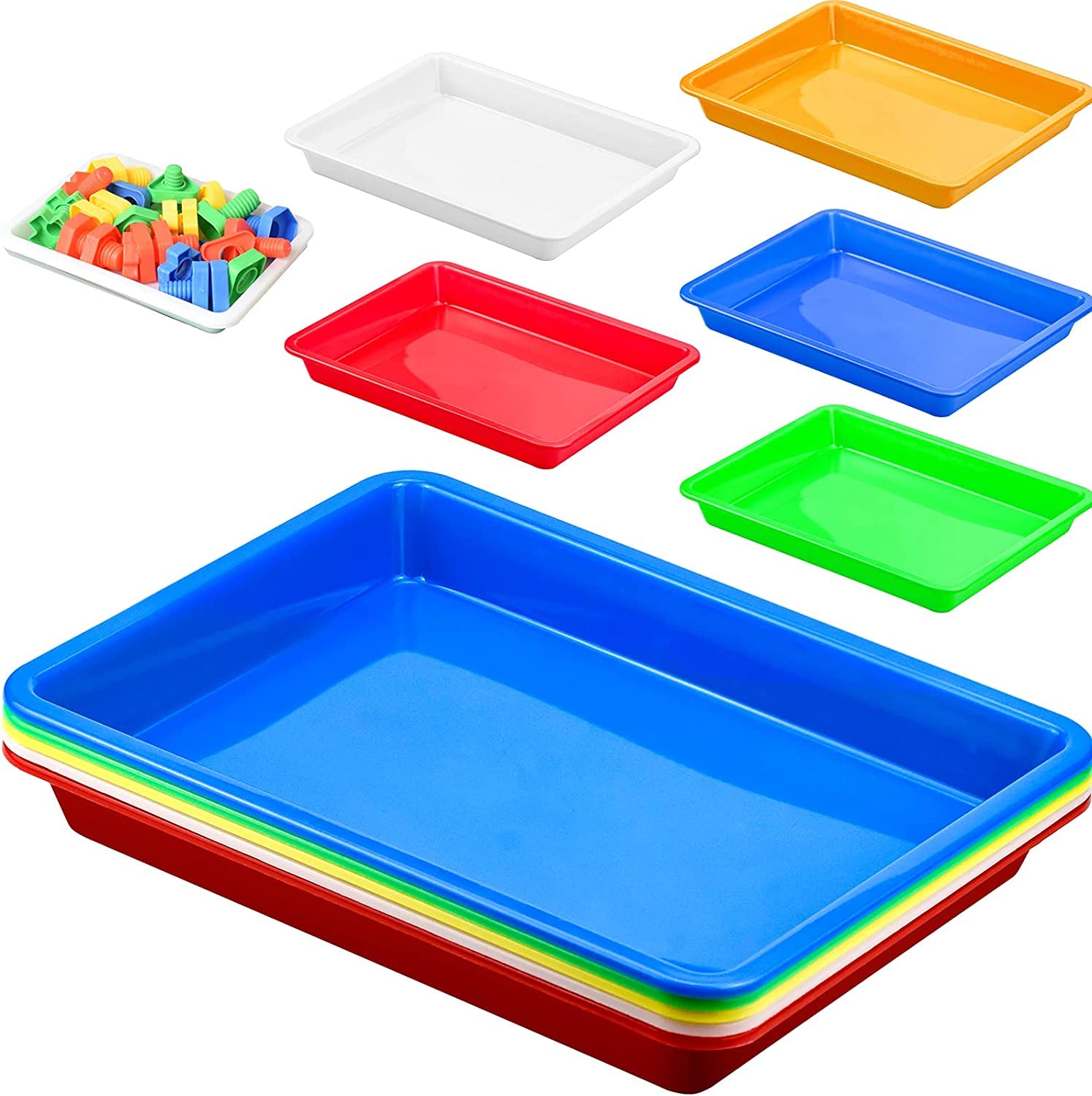 5 Pcs Plastic Trays Anti-Slip Serving Tray Multicolor Play Trays Art ...