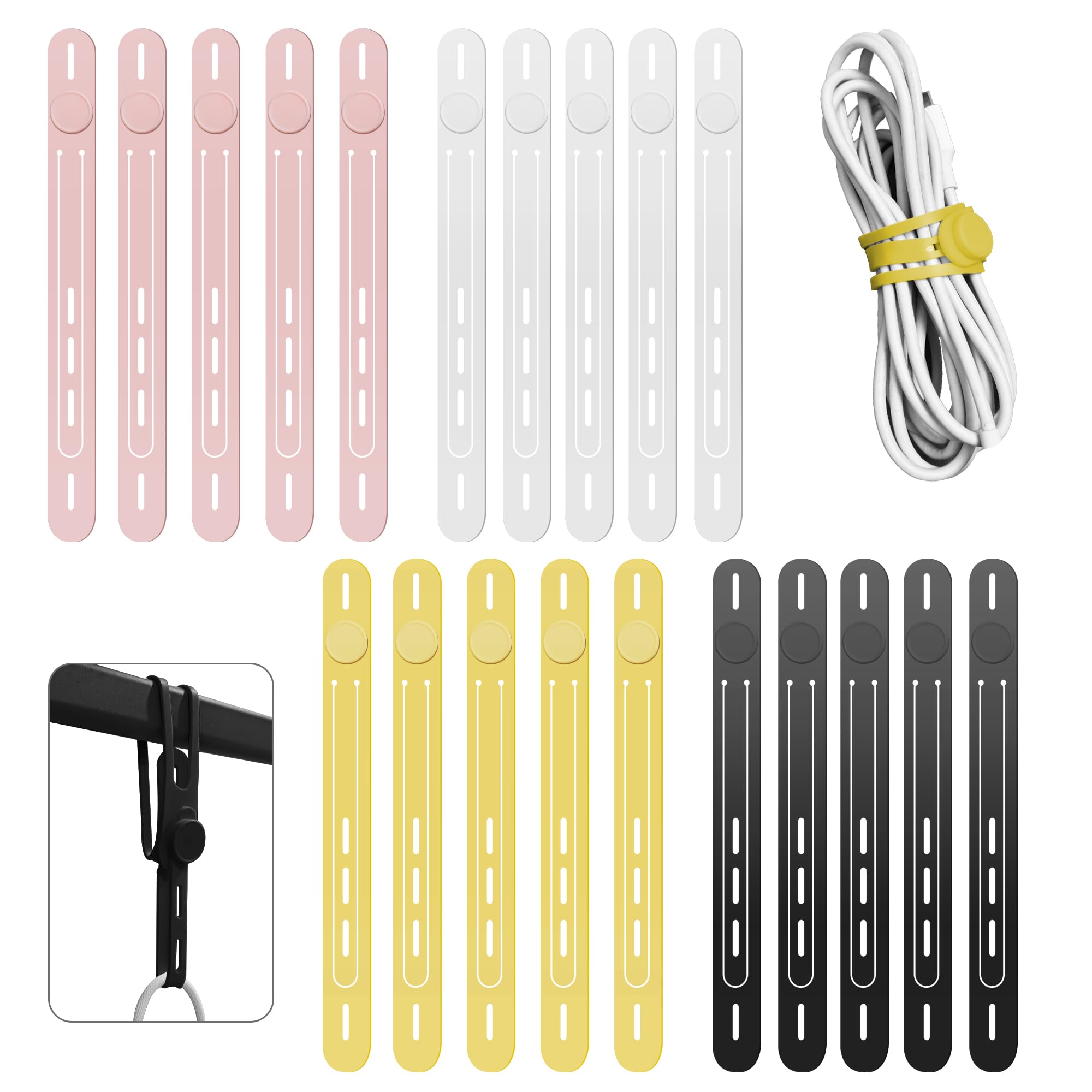 Amazon.com: 20Pcs Silicone Cable Ties, Reusable Cord Management ...