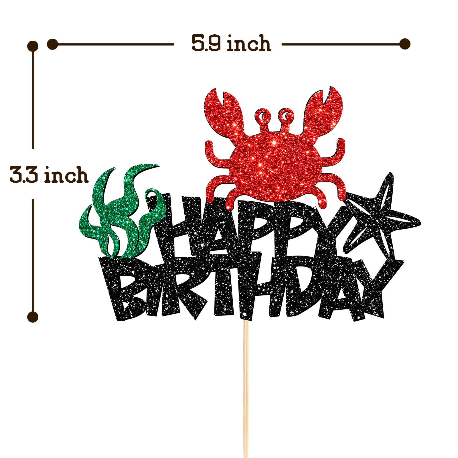 Snapklik.com : Black Glitter Happy Birthday Cake Topper, Crab Ocean Sea ...