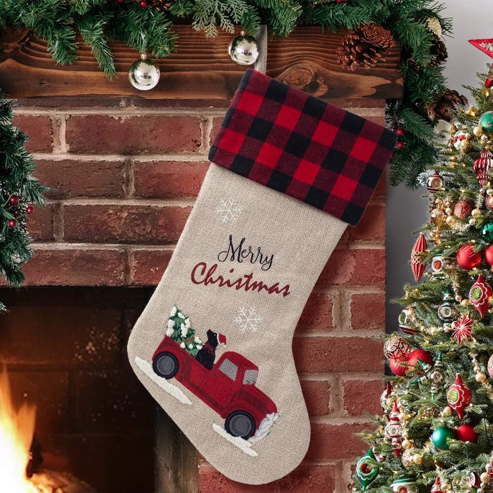 Amazon.com: glitzhome Hooked Christmas Stocking, 19" L, Snowman : Home ...