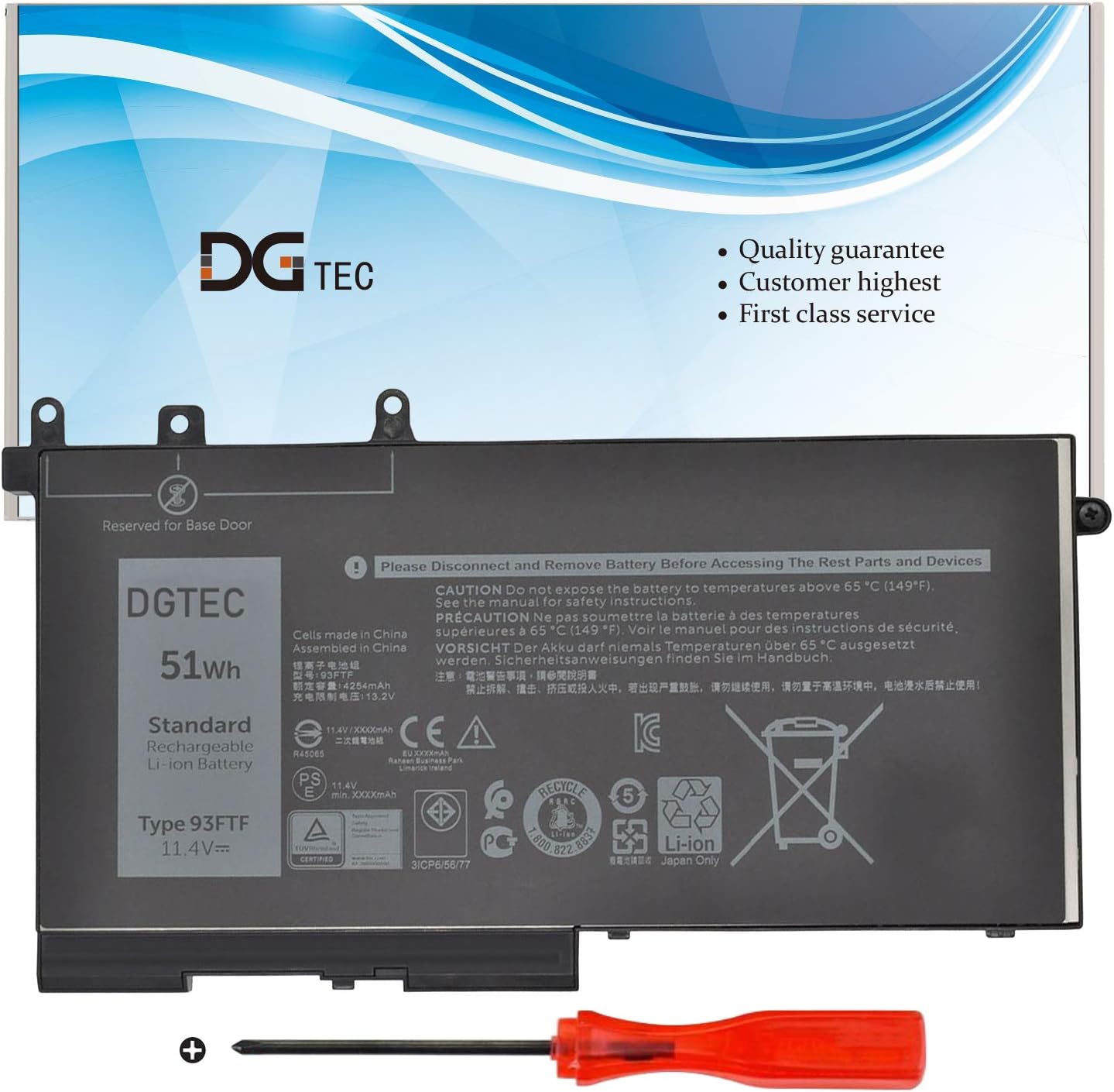 DGTEC 93FTF Laptop Battery for Dell Latitude 15 M3520 M3530 E5280 E5480 ...