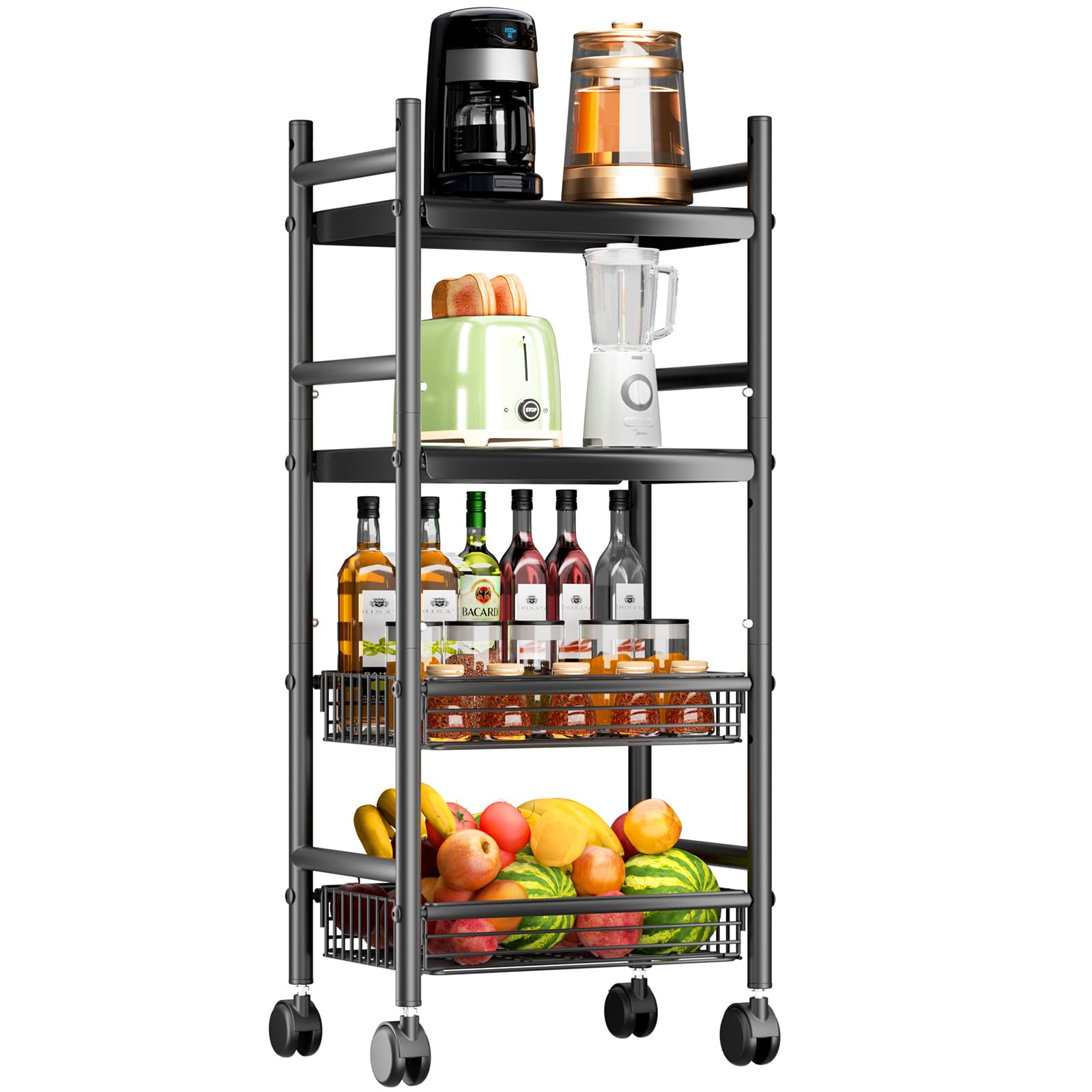 Snapklik.com : Caktraie 4 Tier Rolling Cart, Kitchen Carts On Wheels