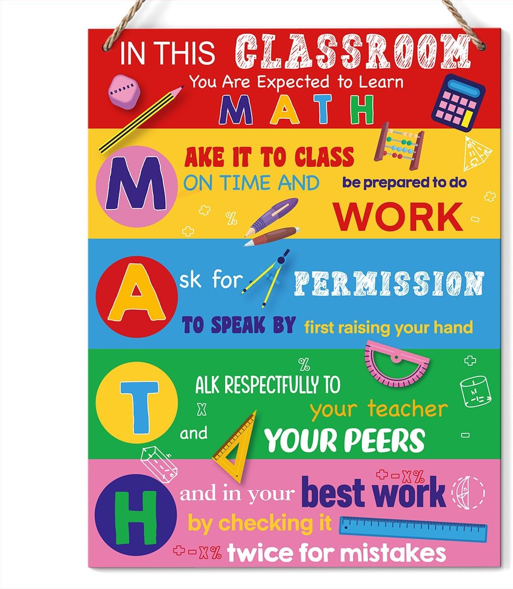 Amazon.com : Zmyollo Classroom Wall Decor Sign, Educational Math Wooden ...