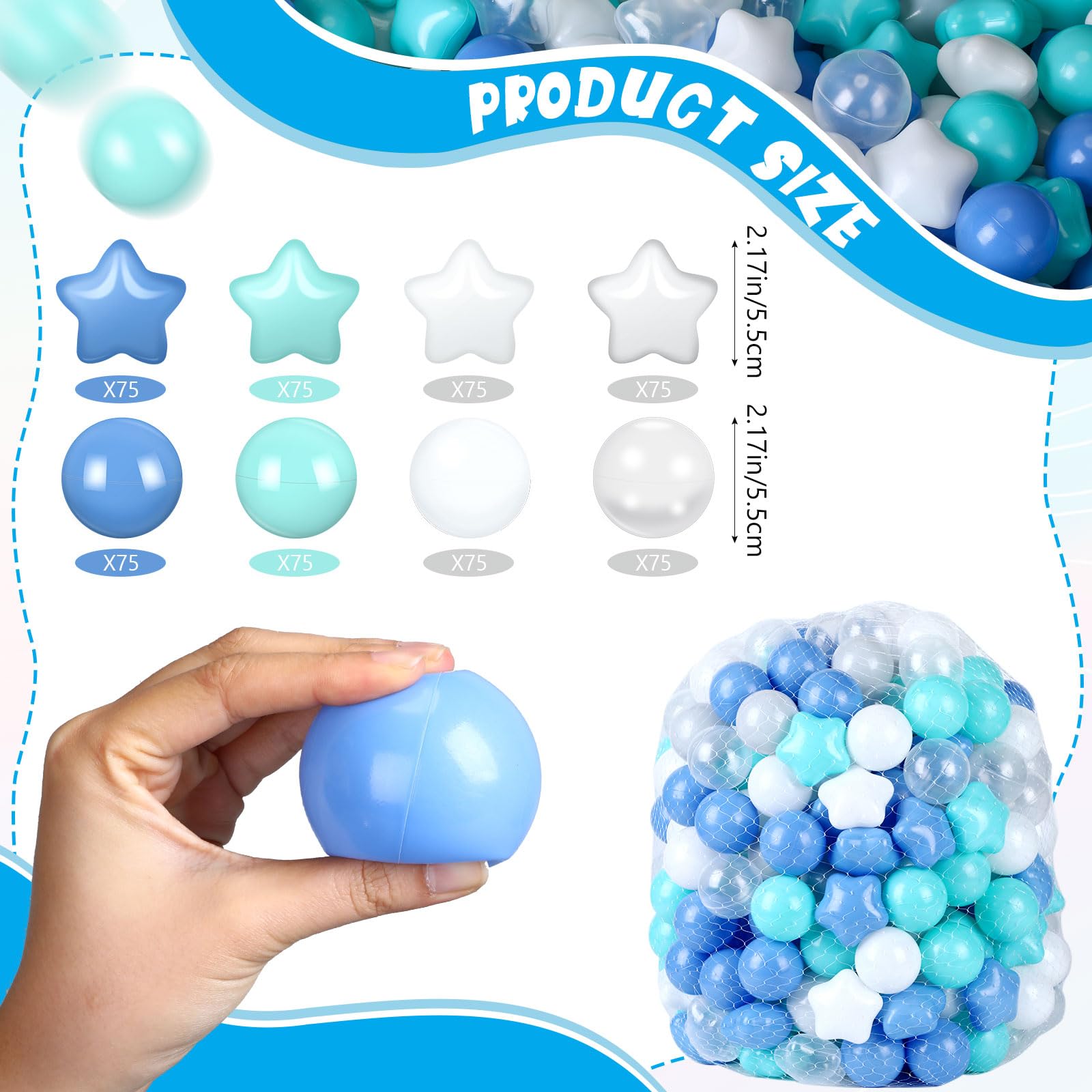 Meooeck 600 Pcs Star Balls Plastic Balls Children's Toy Balls Proof ...