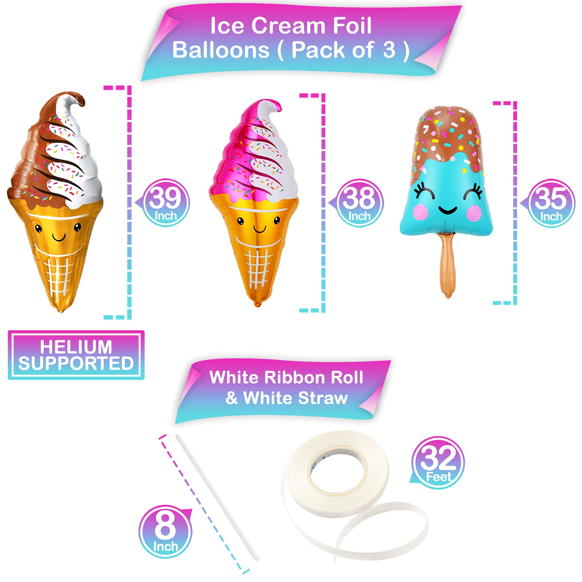 Buy Giant, Ice Cream Balloons Kit - 39 Inch, Ice Cream Party ...