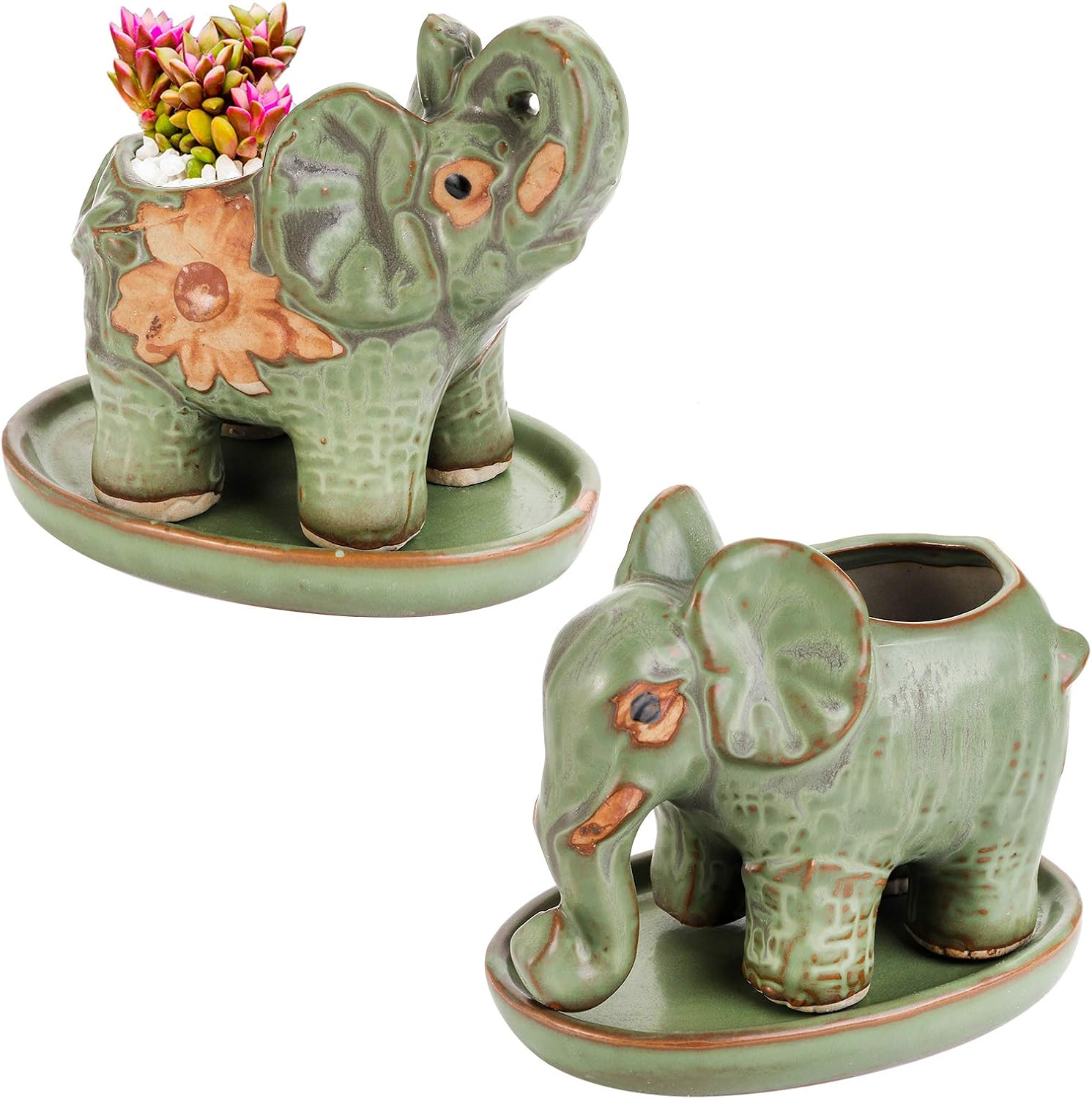 Amazon.com: Bekith 2 Pack Elephant Shaped Succulents Planter Pots with ...