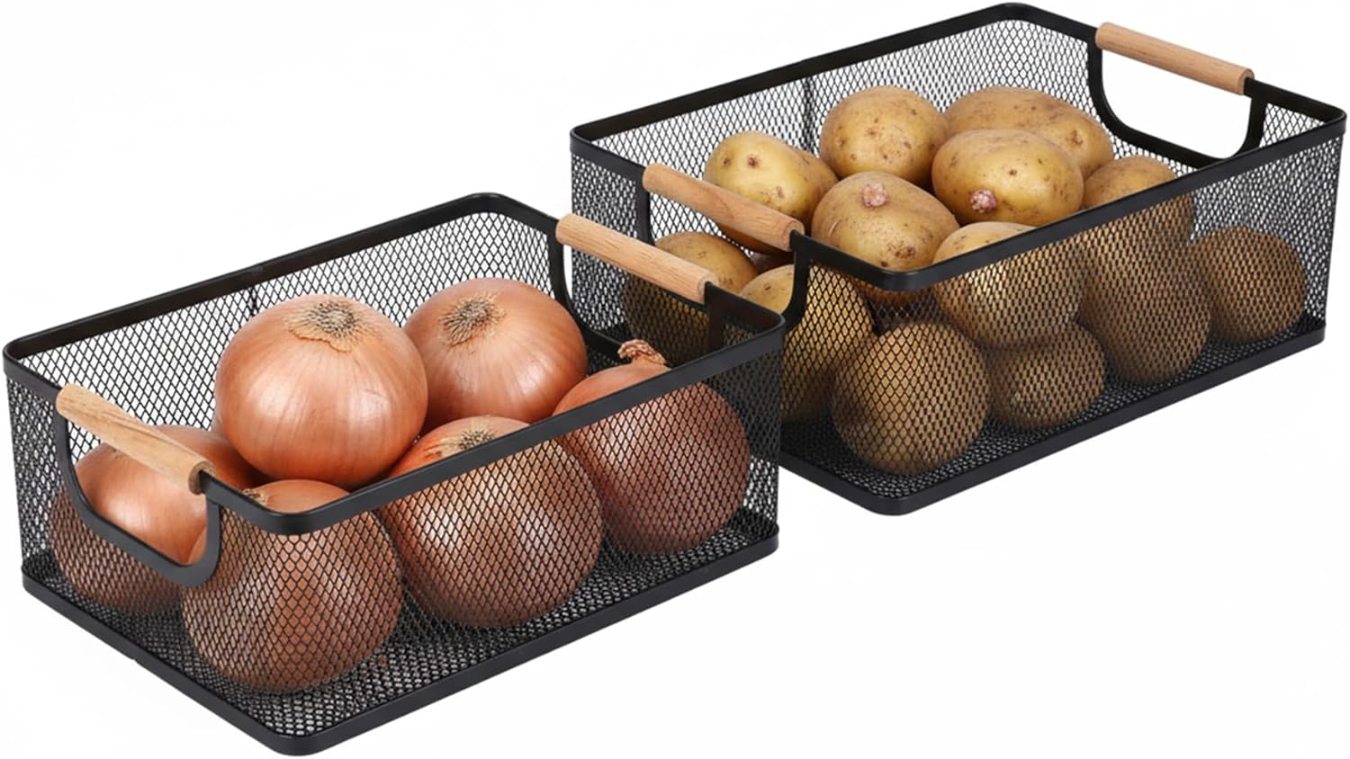 Amazon.com - Qinpufu Potato and Onion Storage Baskets with Wood Handles ...