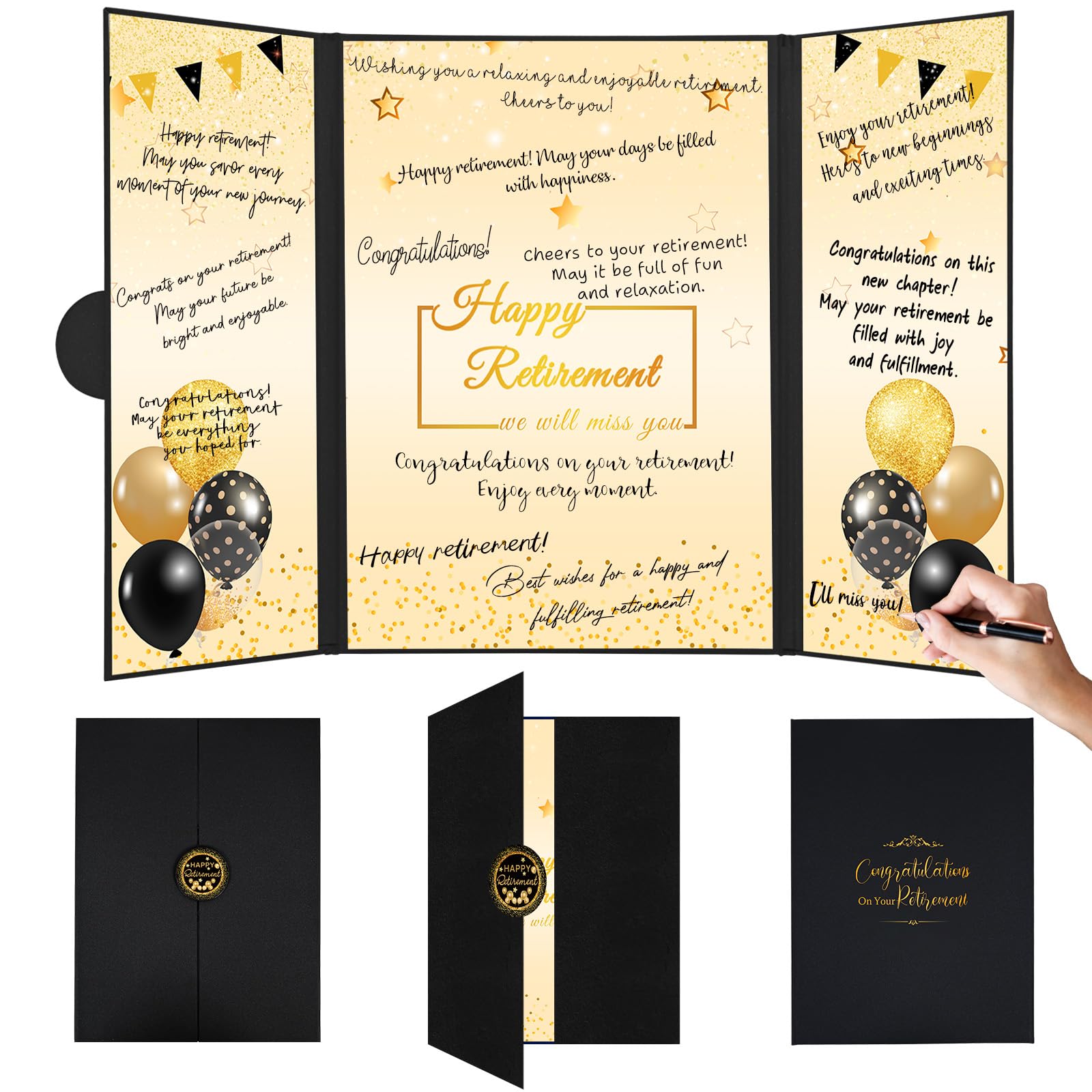 Retirement Gifts for Men Women Black Gold Happy Retirement Guest Book ...