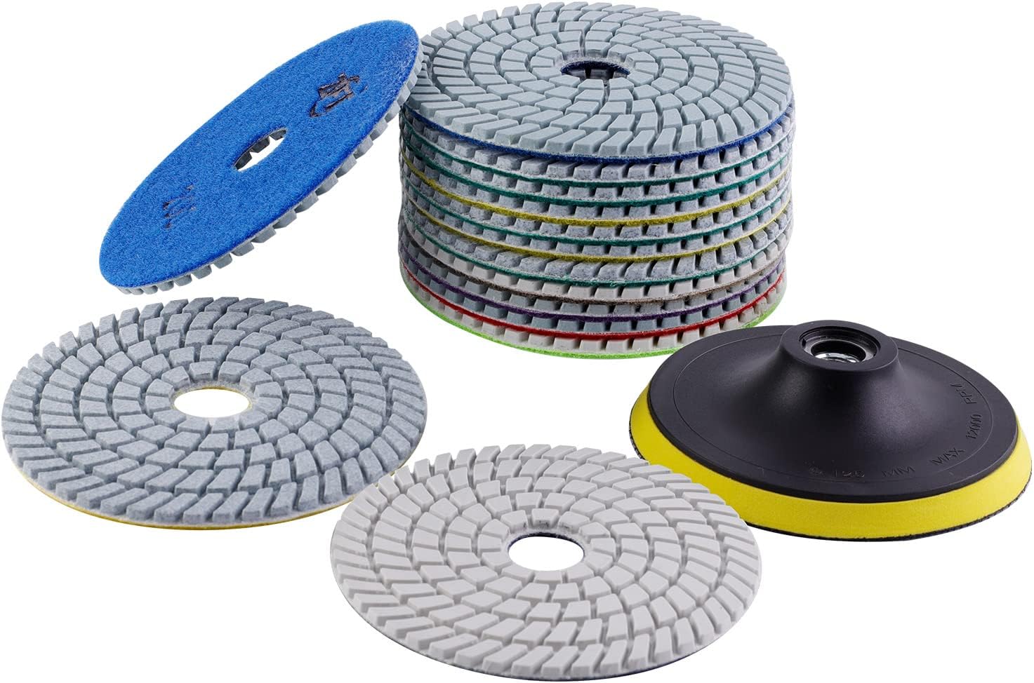 Diamond Wet Polishing Pads Set, 5 inch 15Pcs Pads for Granite Stone ...