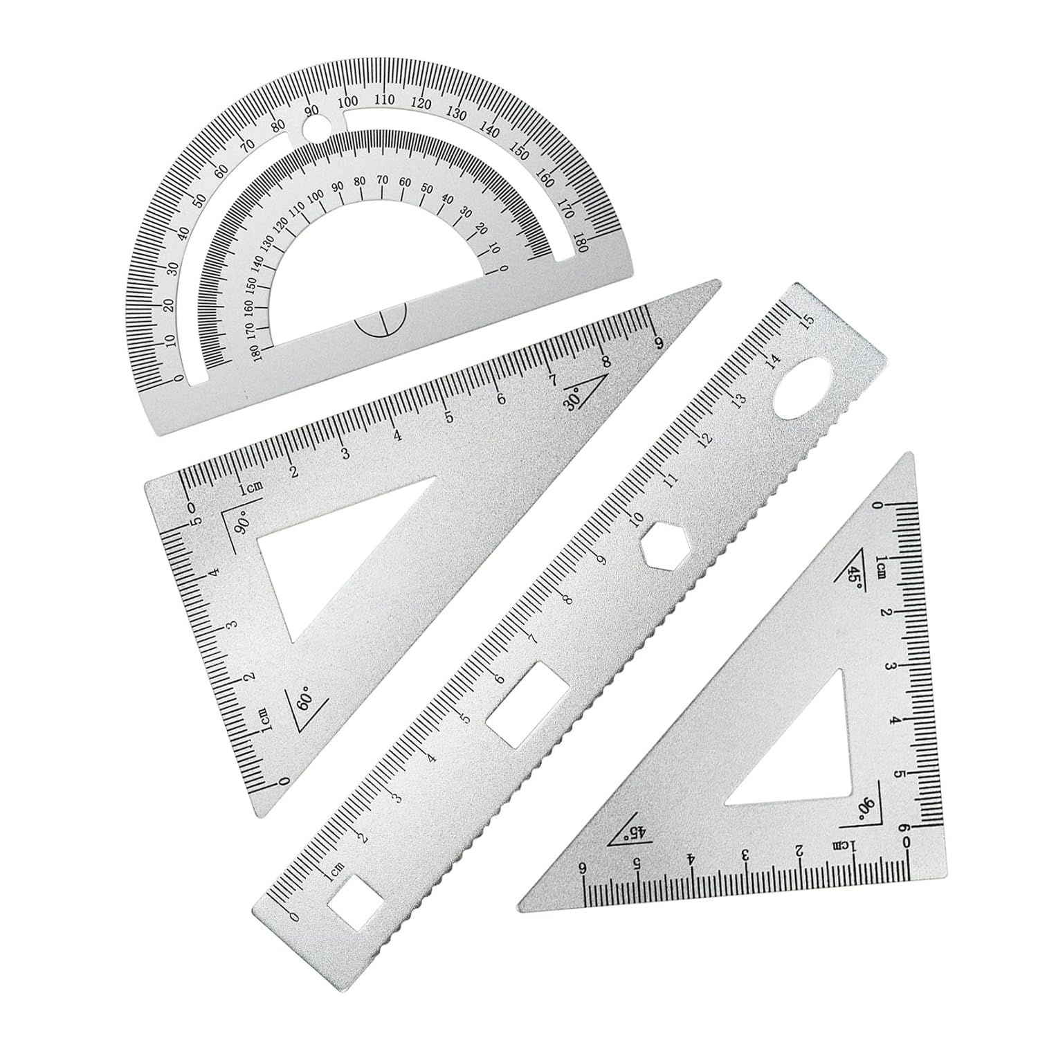Woogim 4 Pcs Steel Scale Ruler Set,2 Pcs Triangular Ruler + Protractor ...