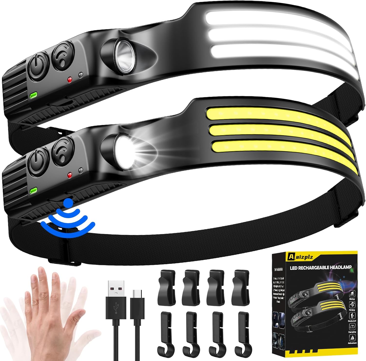 2 Pack Head Torch Rechargeable,3000 Lumens 230° Wide Beam Super Bright ...