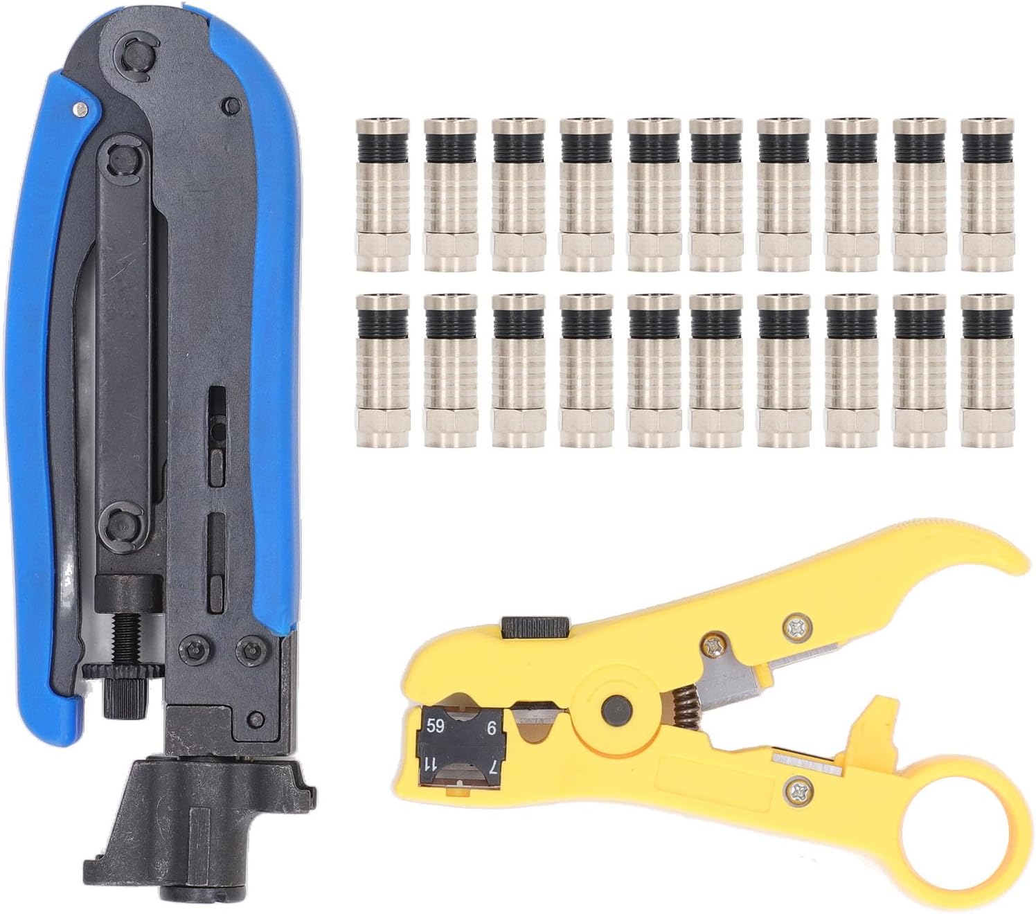 Coax Crimper Tool Kit, Adjustable Coaxial Cable Crimper Stripper ...