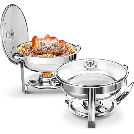 Amazon.com: Artisan Stainless Steel Round Buffet Chafer with Glass Lid ...