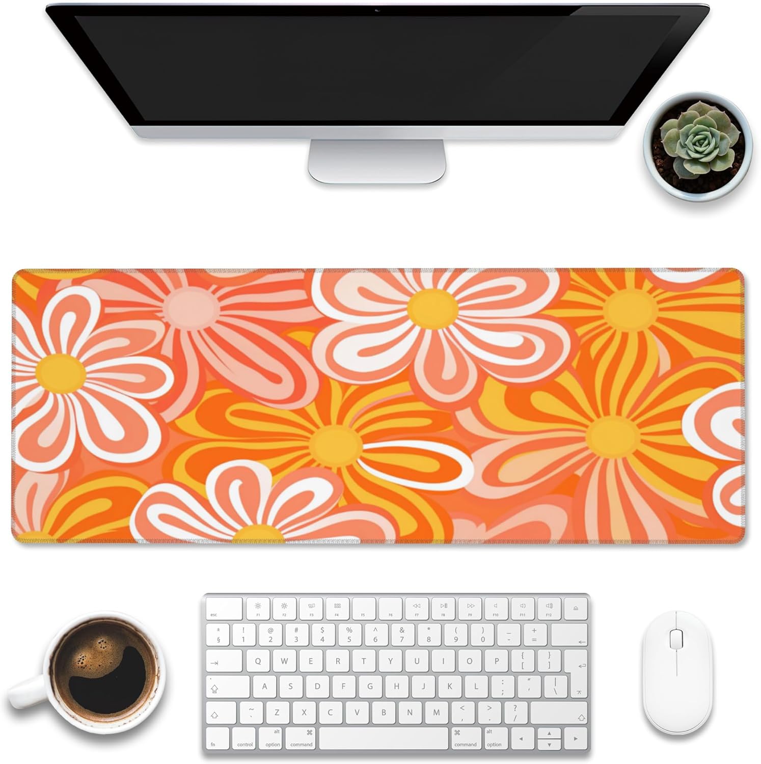 Amazon.com: Eflxamz Desk Pad - Hippie Vintage Orange Flowers Desk Mat ...