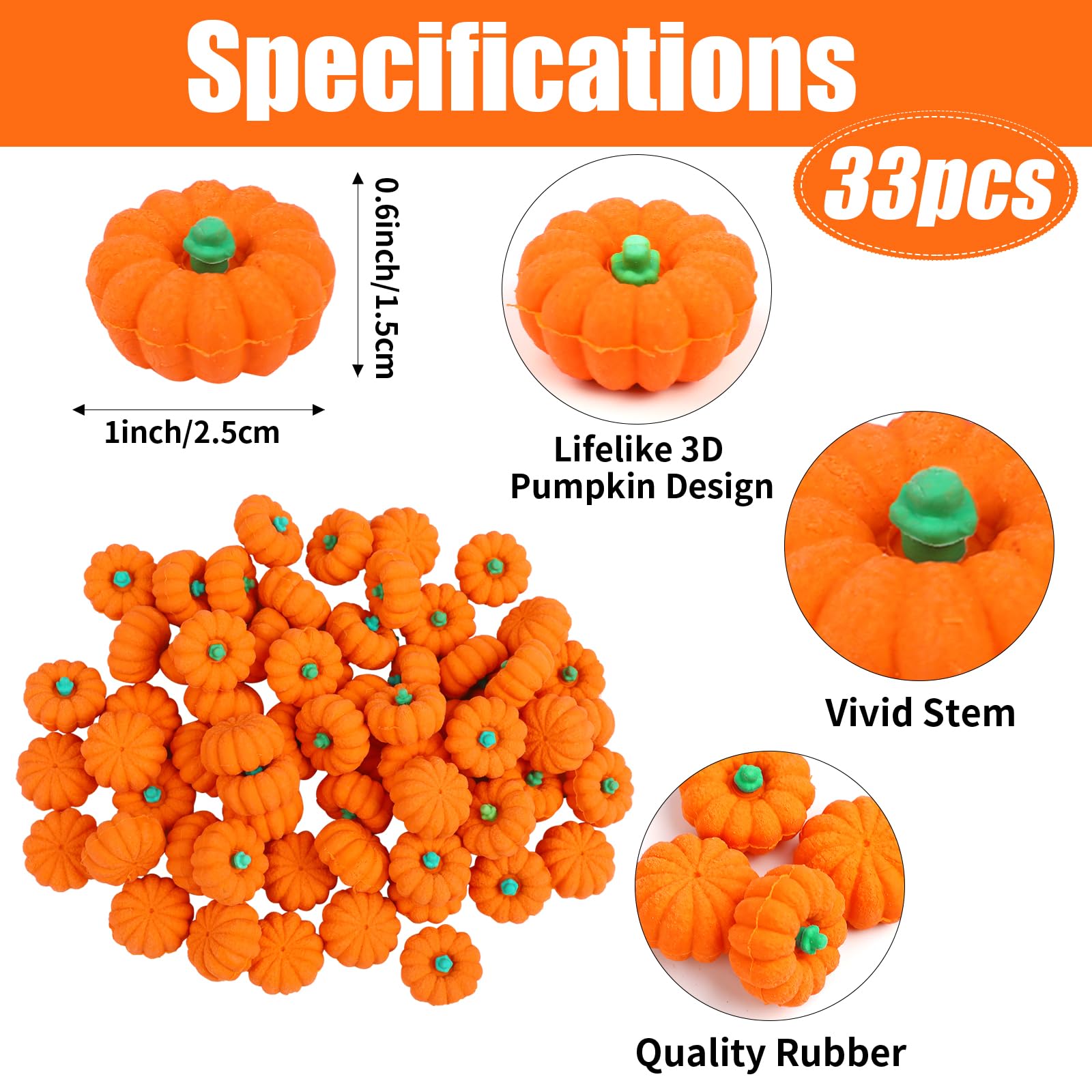 Snapklik.com : 33pcs 3D Pumpkin Erasers,Mini Pumpkin Rubber Eraser ...