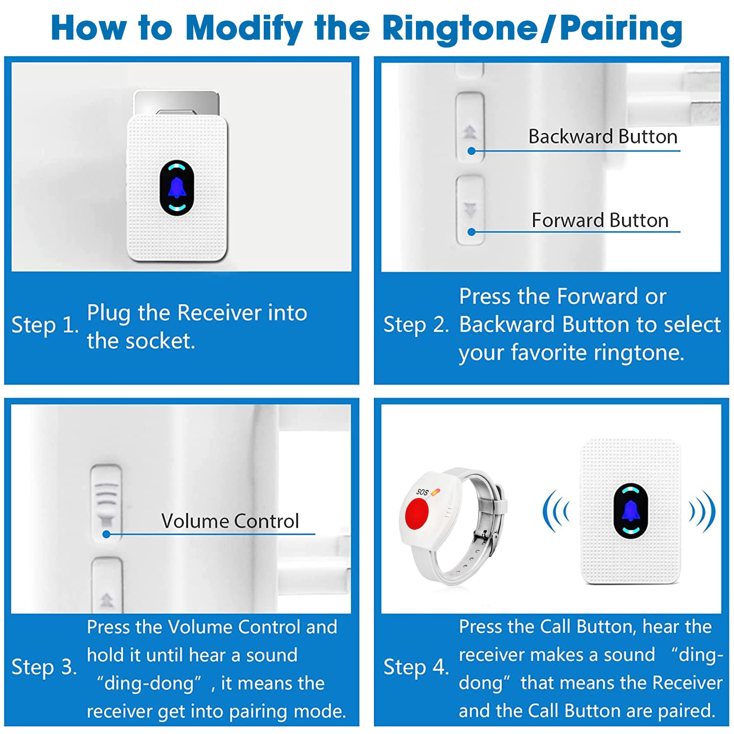 Snapklik.com : Wireless Wrist Pager Caregiver Call Button In Home ...