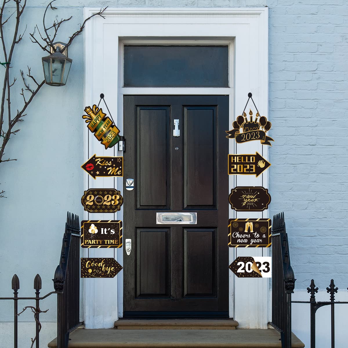 Amazon.com: Happy New Year Door Signs, Black Gold 2023 Happy New Year ...