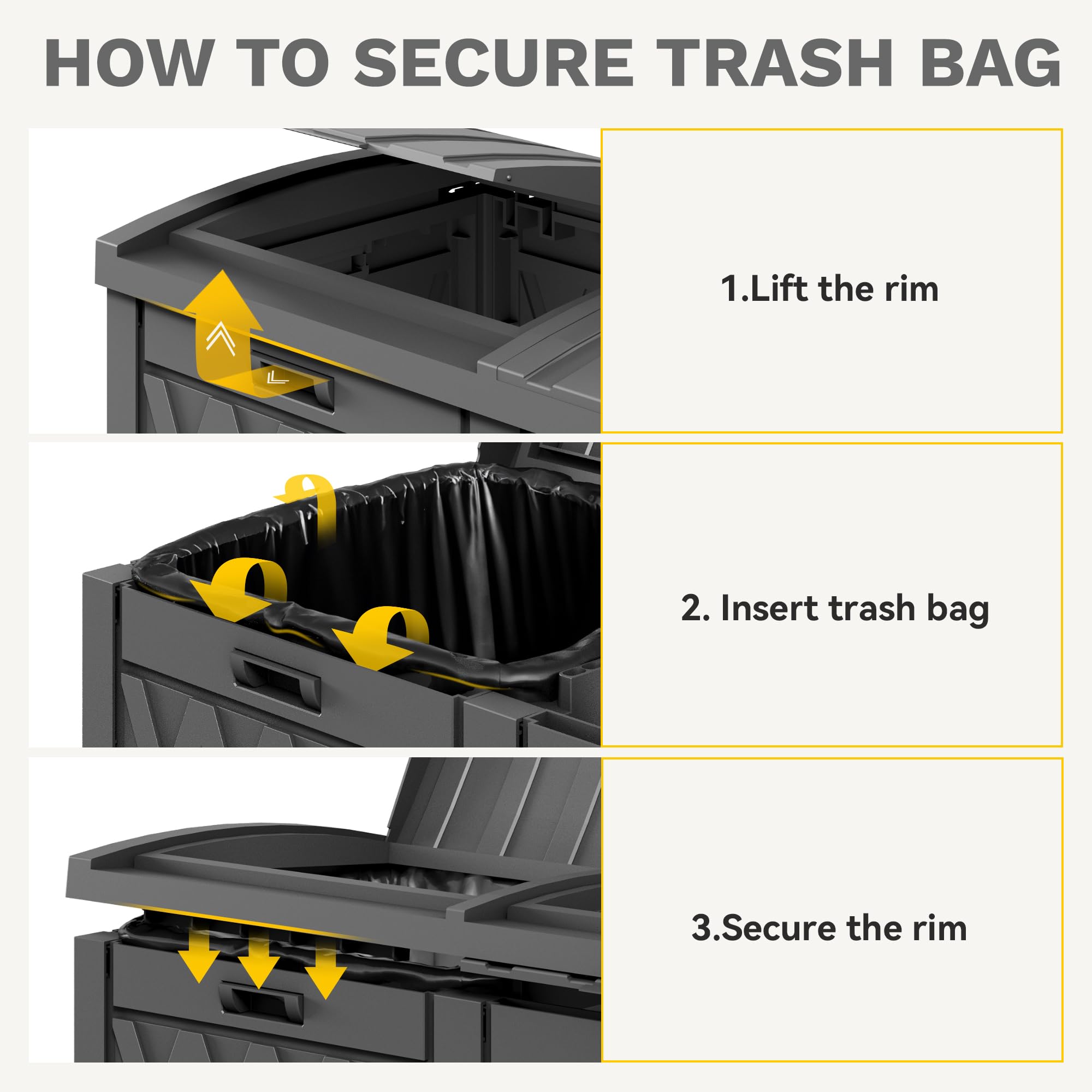 DWVO 66 Gallon Double-Bin Outdoor Trash Can, Waterproof Resin Garbage ...