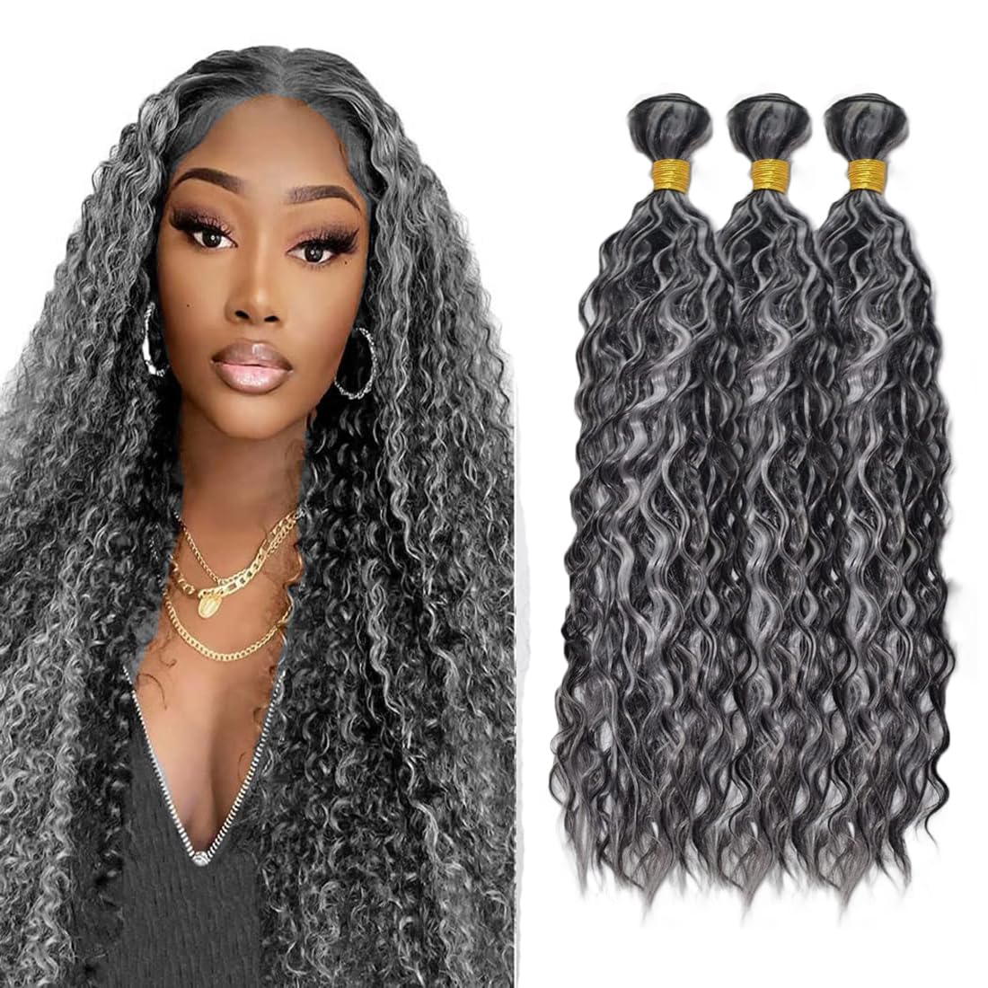 Amazon.com : 28 28 28 Inch P4/Grey Highlight Bundles Human Hair Kinky ...