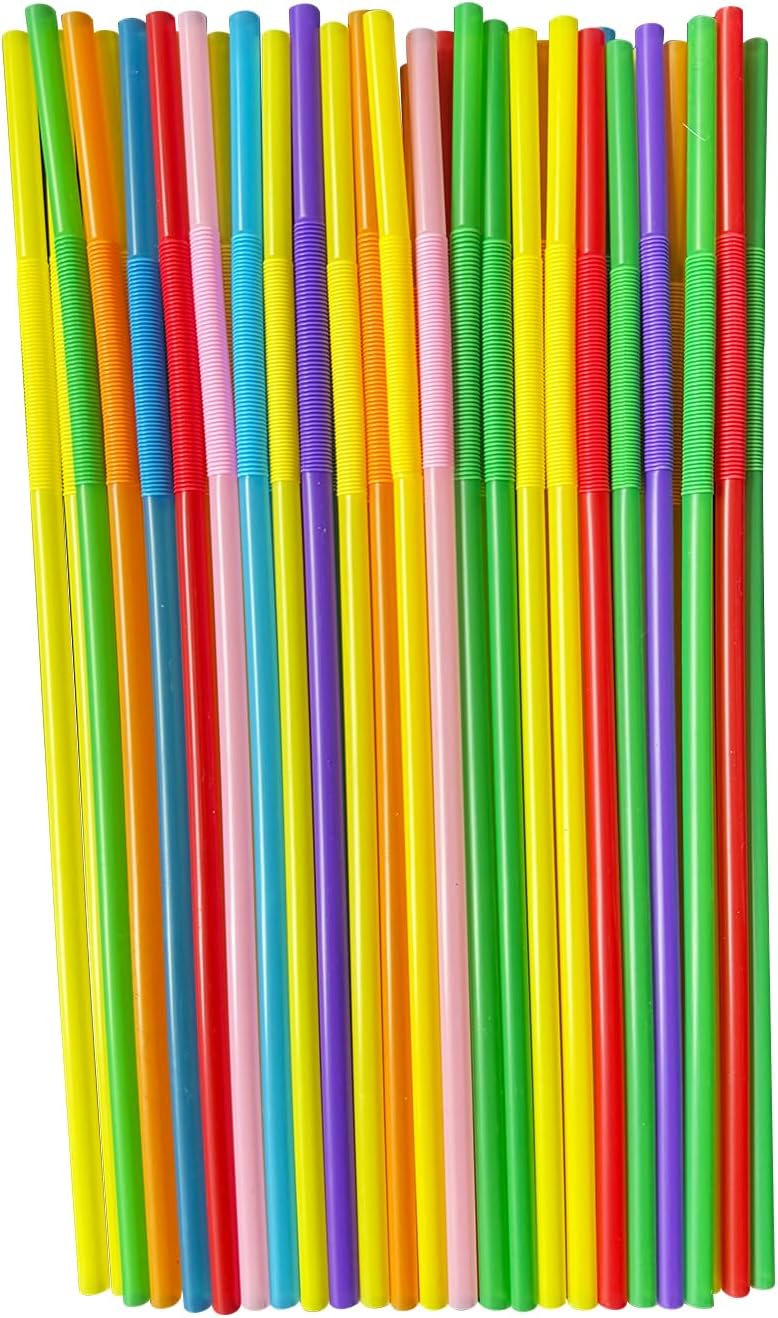 Amazon.com: 200PCS Flexible Plastic Straws, Colorful Disposable Bendy ...