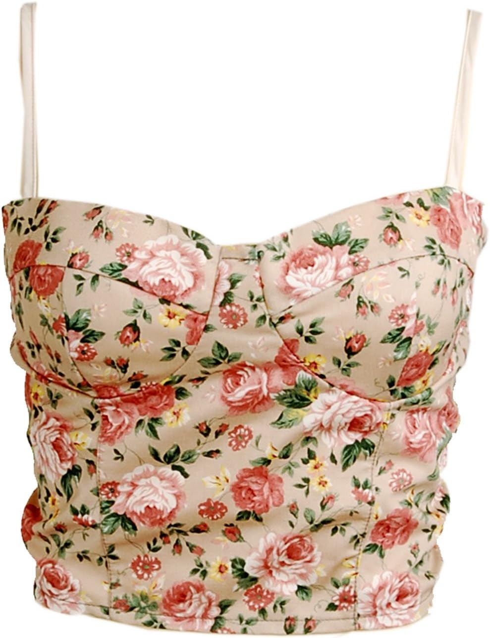 Brown Floral Bow Tie Back Crop Singlet Padded Cup Bustier Bralet at ...