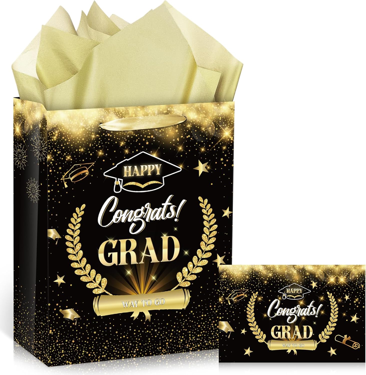 Amazon.com: 1Pc Black Gold Graduation Gift Bag with Tissue Paper and ...