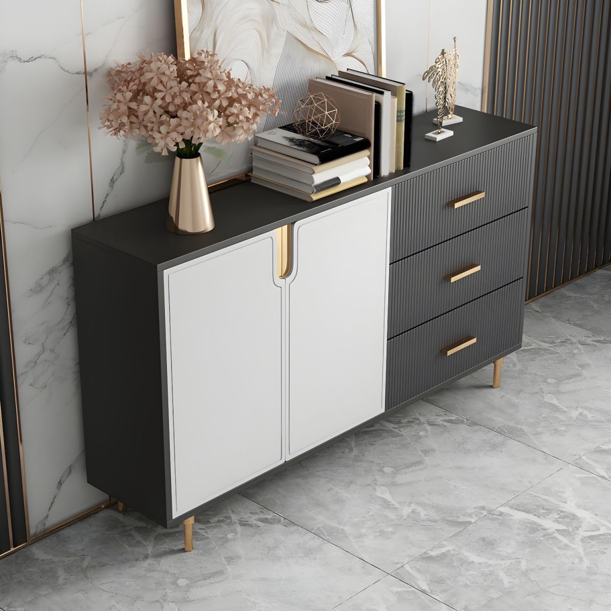 Vandana Interiors Modern 59" Manufacturing Wood Buffet Sideboard with 3 ...