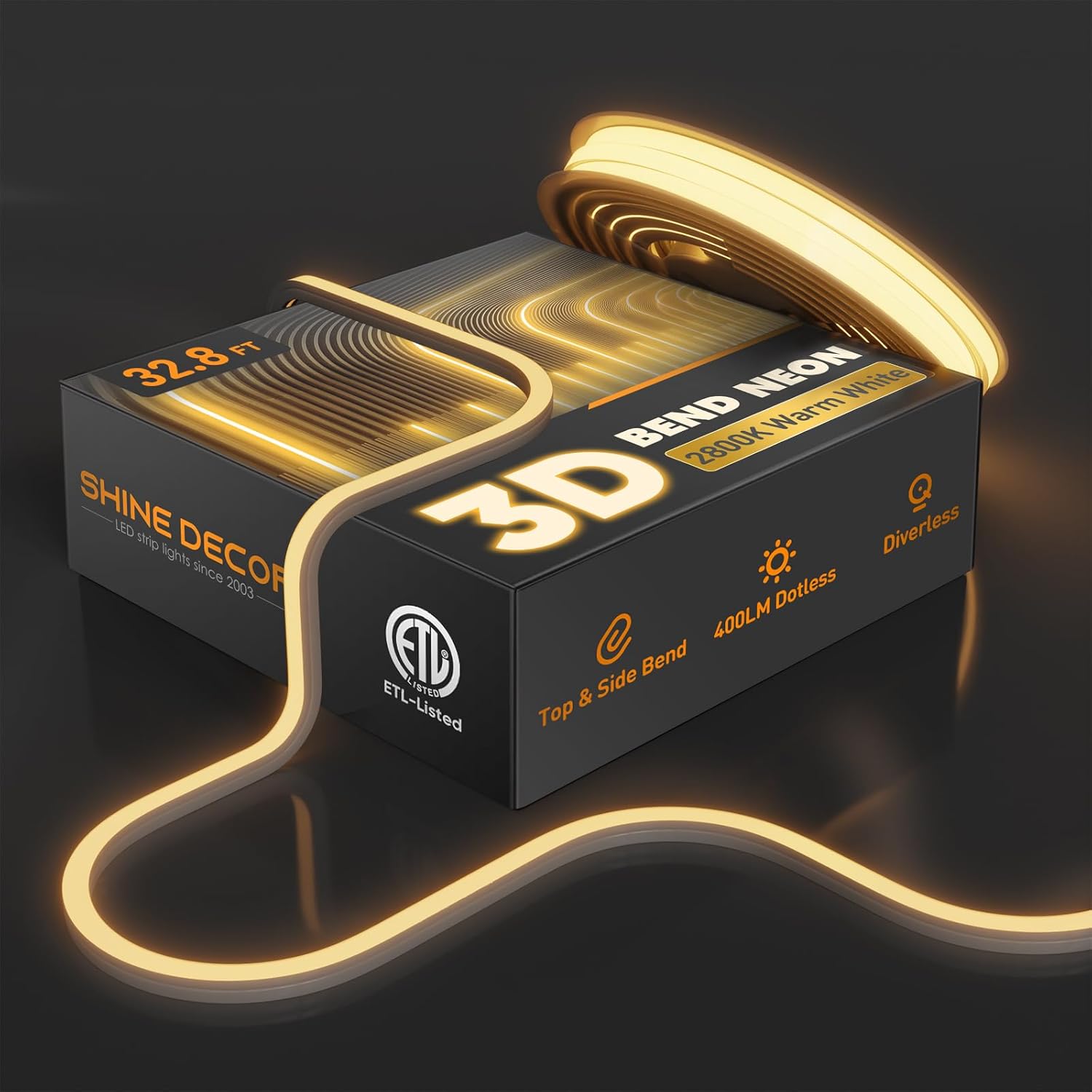 Amazon.com: Shine Decor 3D LED Neon Rope Lights AC 120V, Top & Side ...