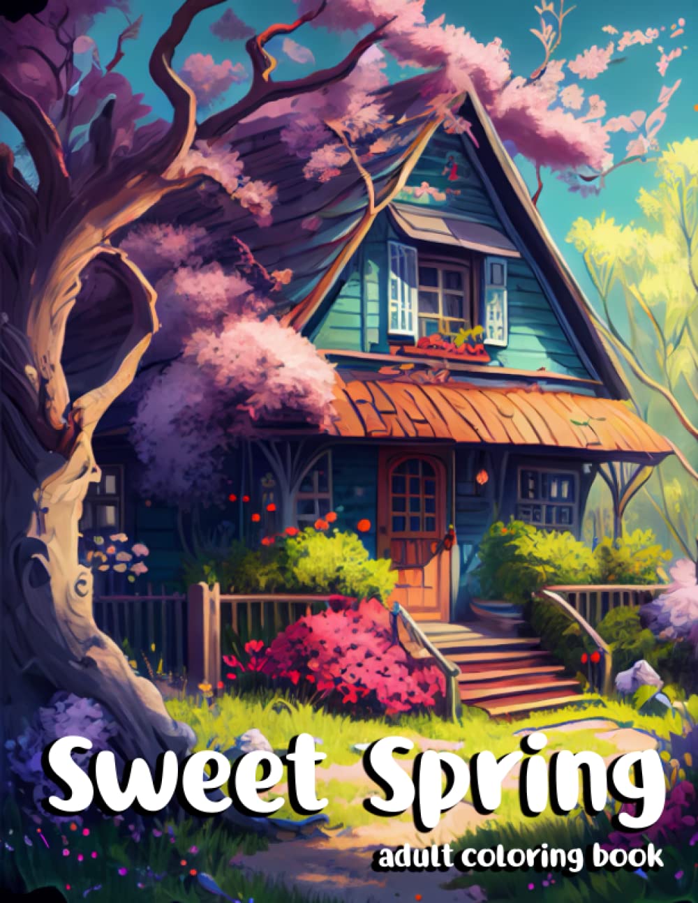 Amazon.com: Sweet Spring, Cozy Spring Season Scenes Adult Coloring Book ...