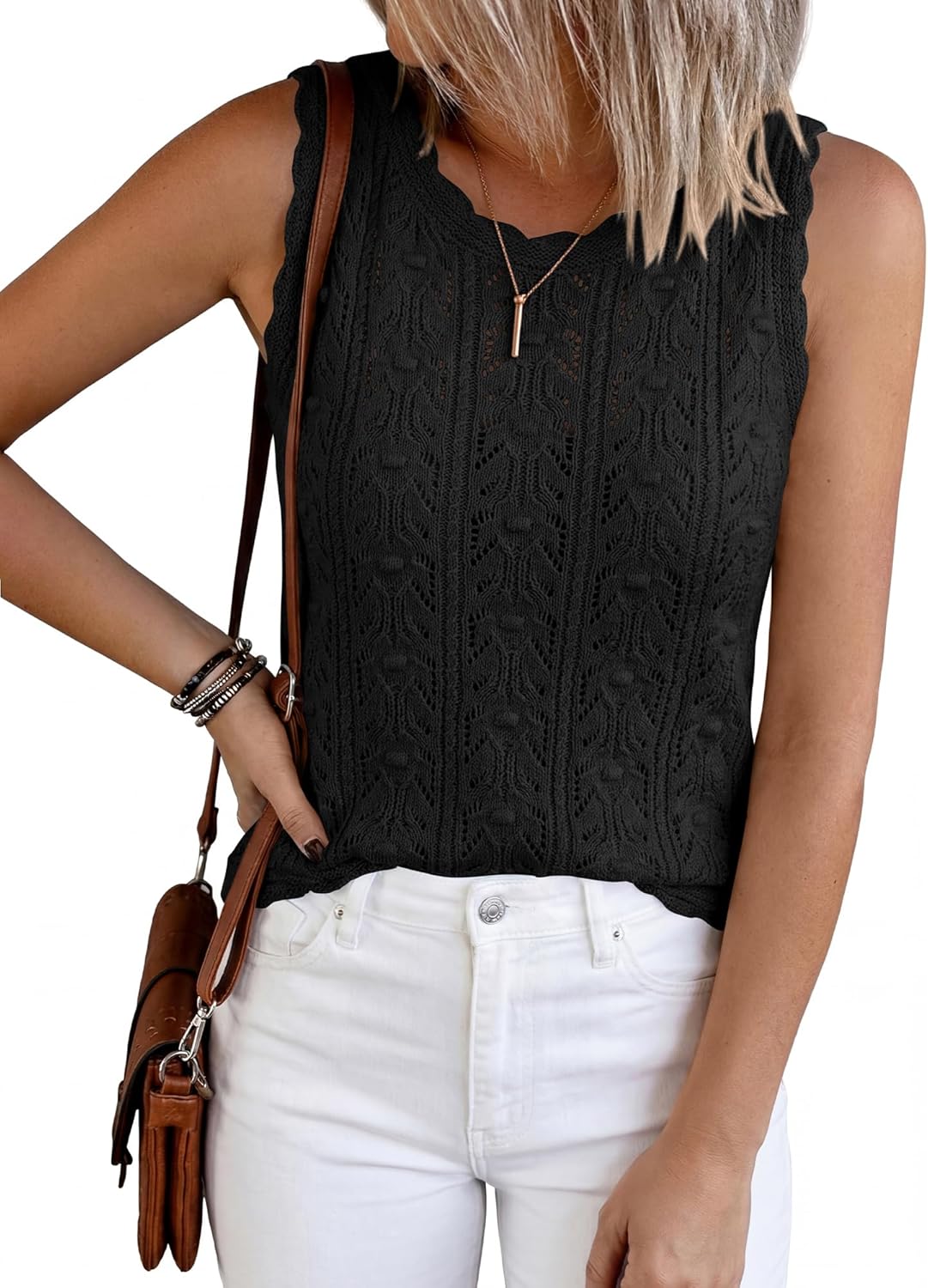 BTFBM Crochet Tank Tops for Women Sleeveless Knit Sweater Vest Top ...