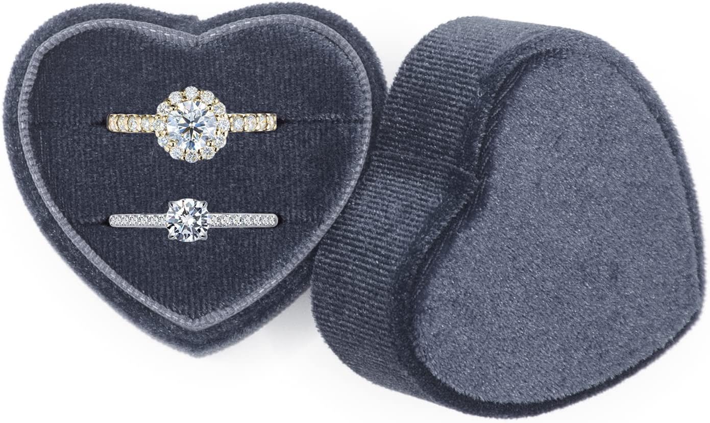 Amazon.com: ANLIOTO Heart Shape Ring Box 2 Slots, Velvet Jewelry Box ...