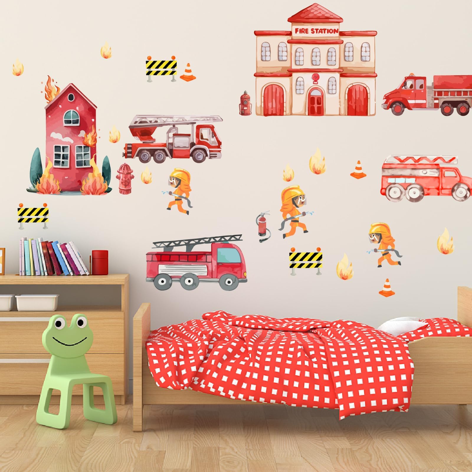 Amazon.com: PLIGREAT Watercolor Fire Station Truck Car Wall Stickers ...