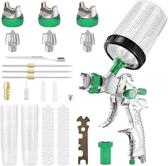 HVLP Spray Gun with 1.4/1.7/2mm Copper Nozzles and Adapter, Air Spray ...