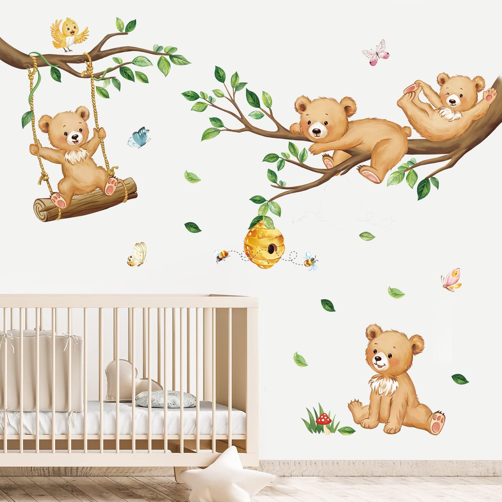 Amazon.com: Cute Bear and Bunny on Clouds Nursery Decor Cute Bear and ...