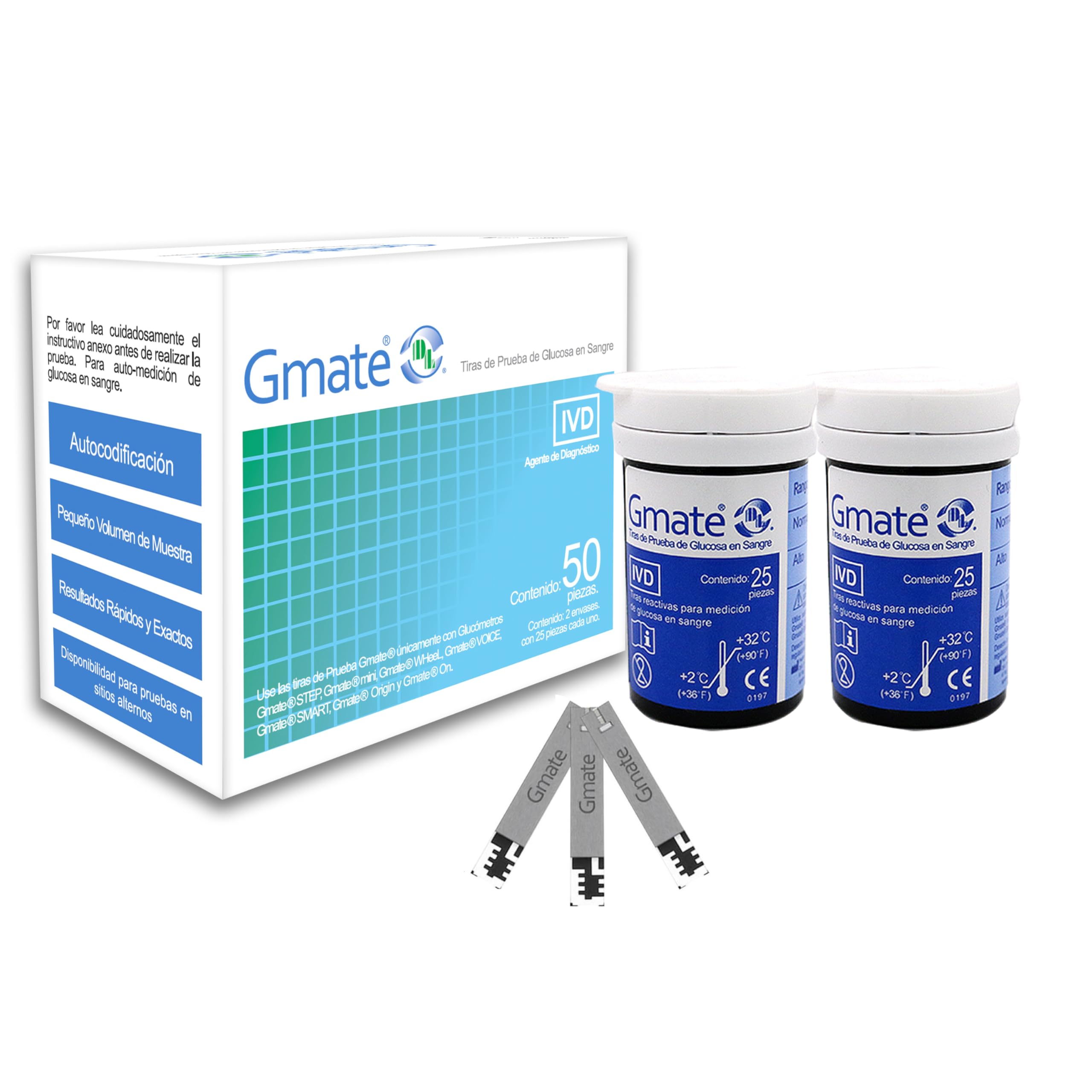 GMATE Tiras Reactivas C/50 Piezas (Glucómetros compatibles GMATE STEP ...