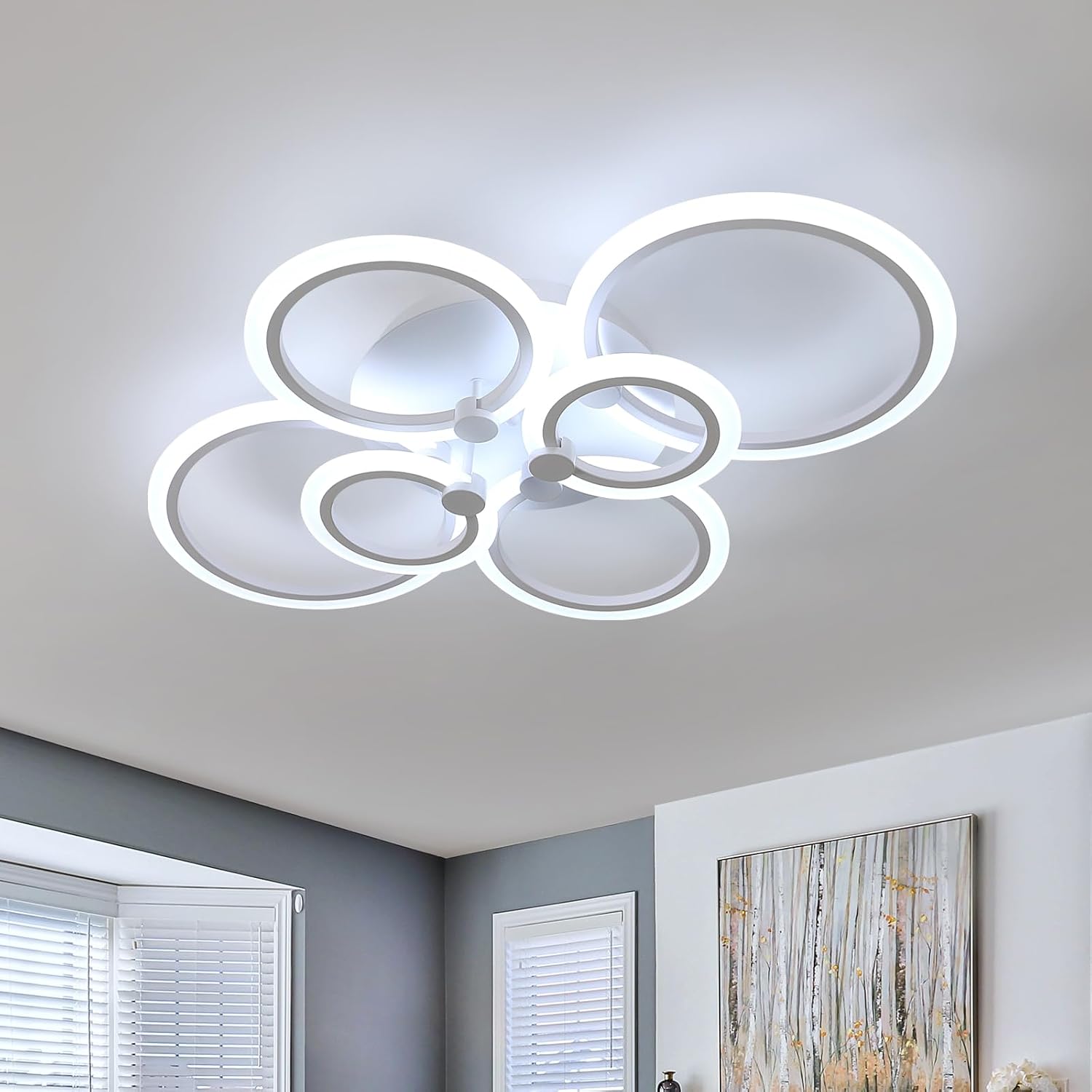 DELIPOP Modern Ceiling Light - 31 Inch 80W 6 Rings Close to Ceiling ...