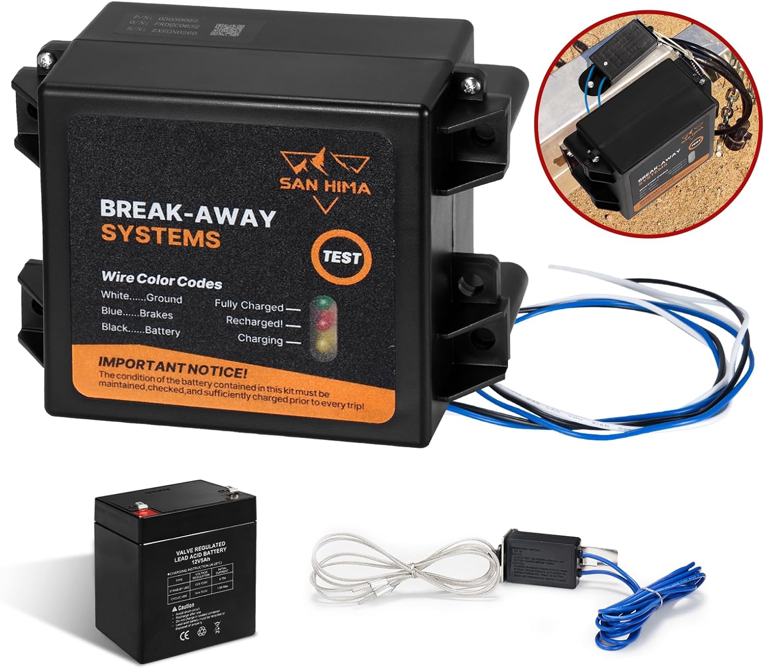 12V Breakaway Kit With Battery Charger Trailer Breakaway Kit With ...